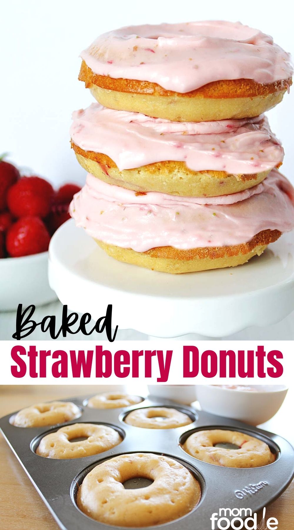 Baked Strawberry Donuts with Glaze - Mom Foodie