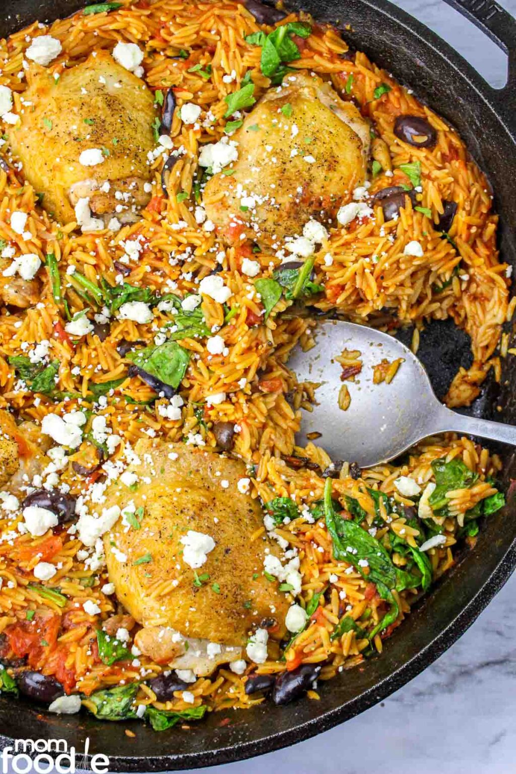 Greek Chicken and Orzo Skillet {One-Pot Recipe} - Mom Foodie