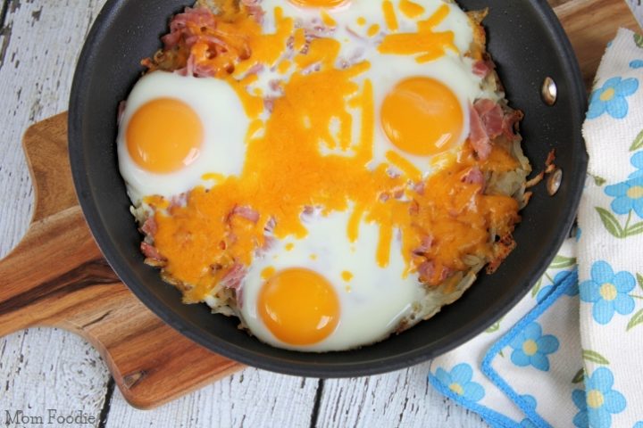 Hash Brown Breakfast Skillet with Ham, Eggs and Cheese - Mom Foodie